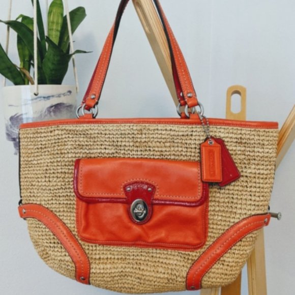 Coach | Bags | Coach Chic Rareunique Straw Leather Spring Summer ...